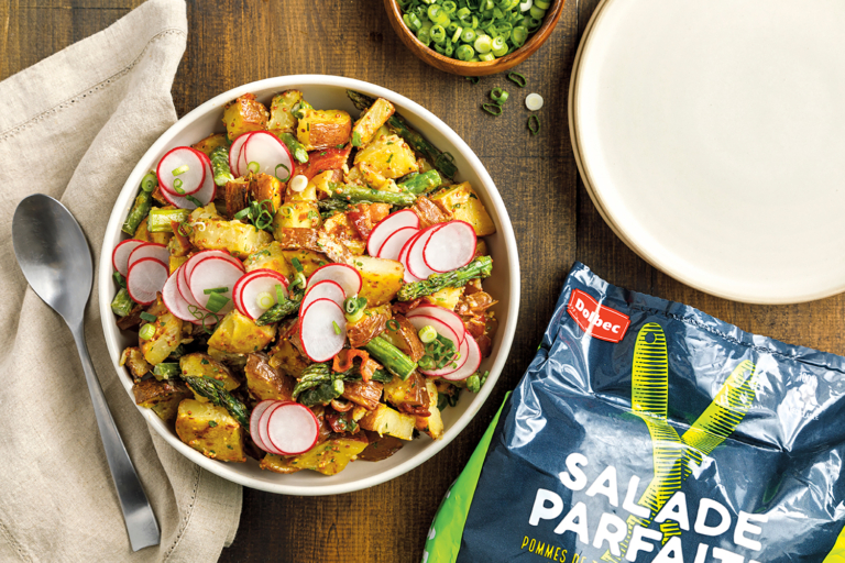 Salade de patates, asperges et bacon grillés - Patates Dolbec